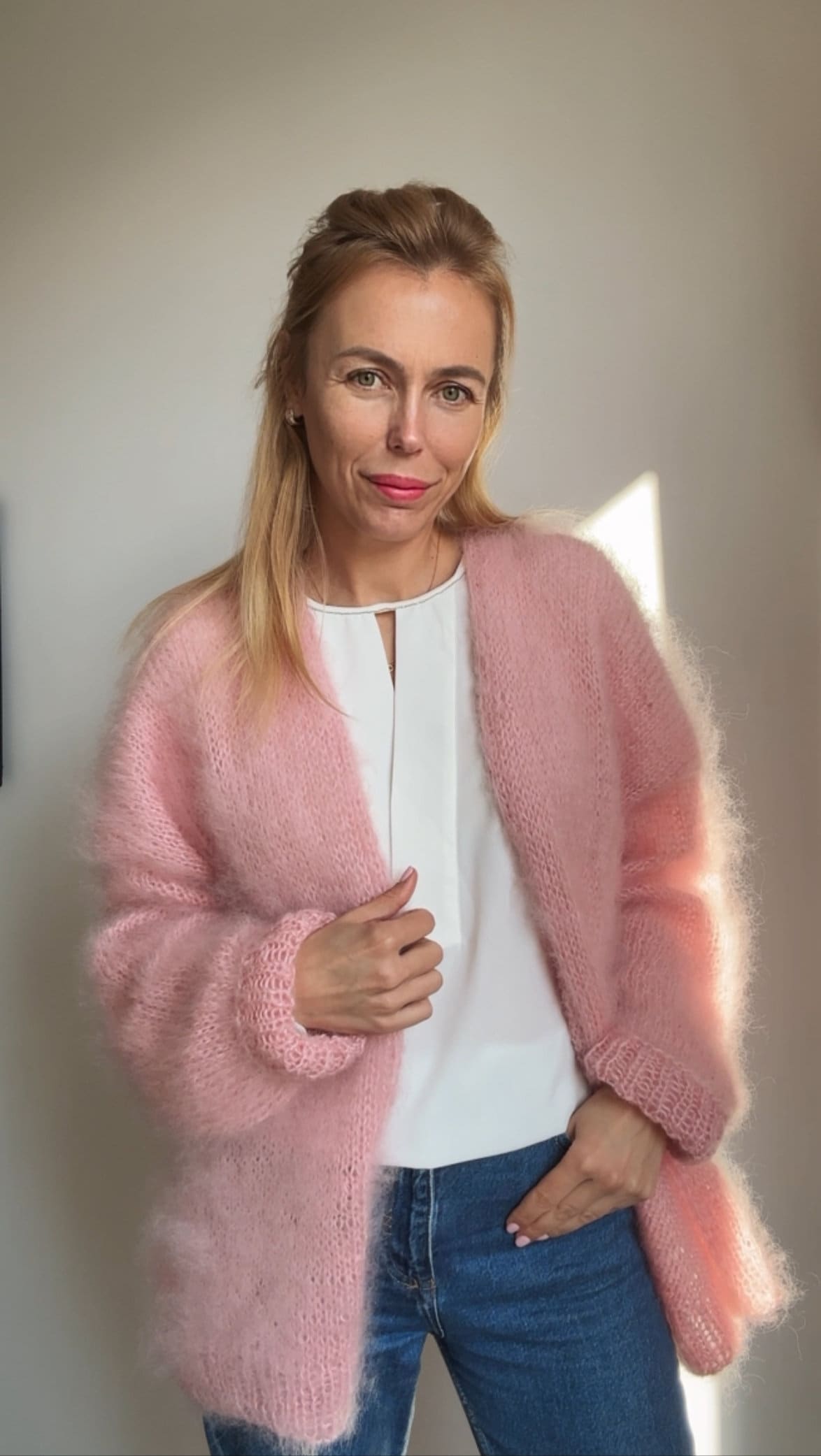 Mohair Pink Cardigan, Oversized Cardigan, Opent Front Chunky Sweater ...