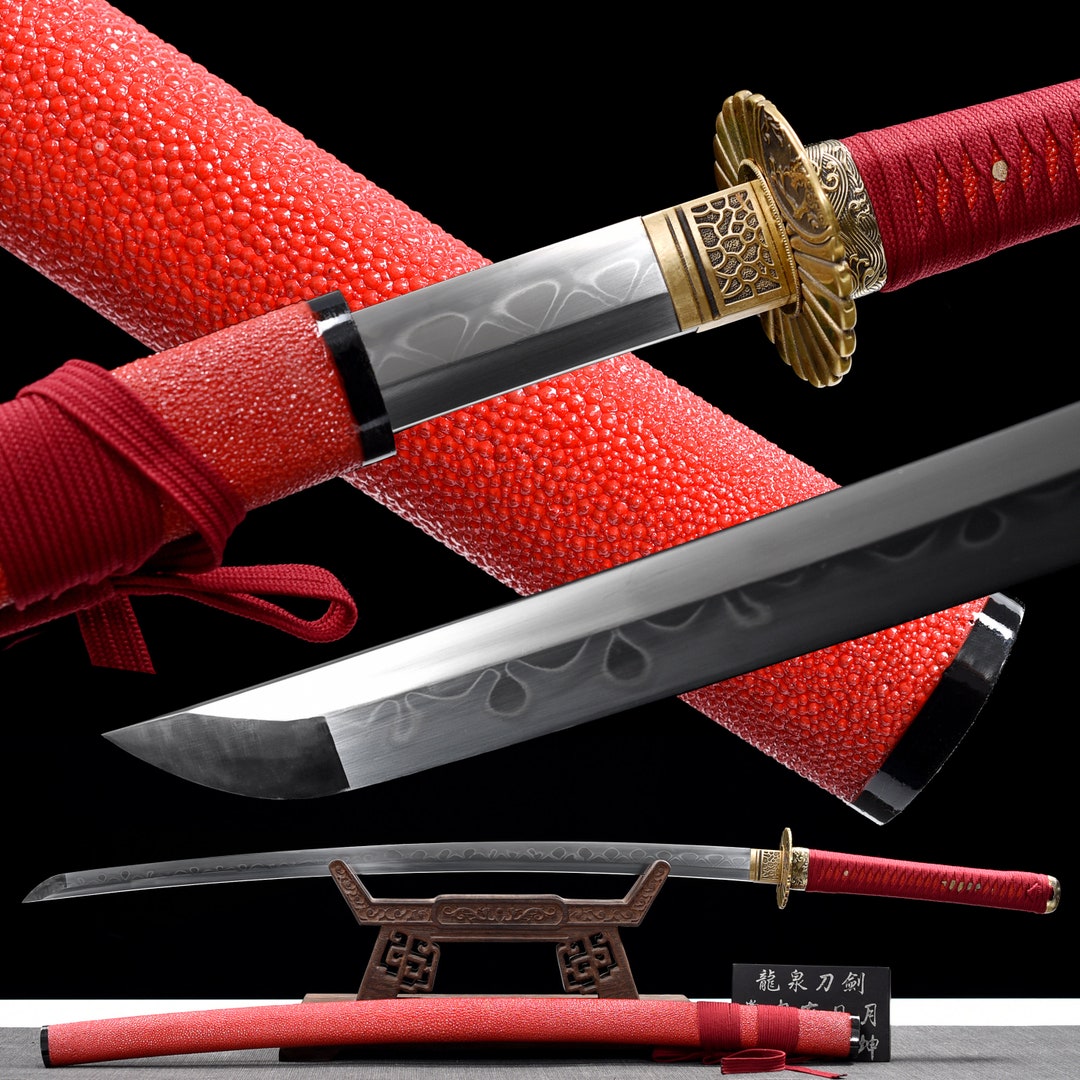 Red Pearl Fish Skin Samurai Sword,pure Copper Accessories Katana,silver ...