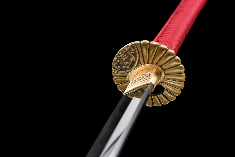 Red Pearl Fish Skin Samurai Sword,pure Copper Accessories Katana,silver ...