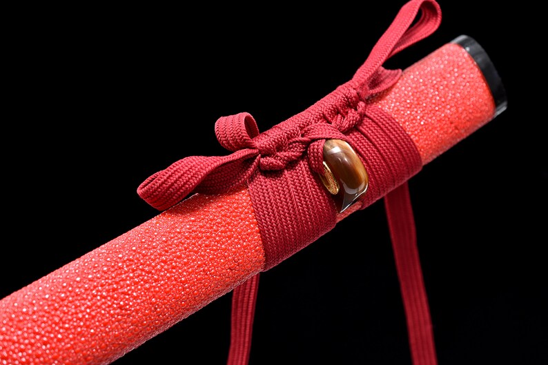 Red Pearl Fish Skin Samurai Sword,pure Copper Accessories Katana,silver ...