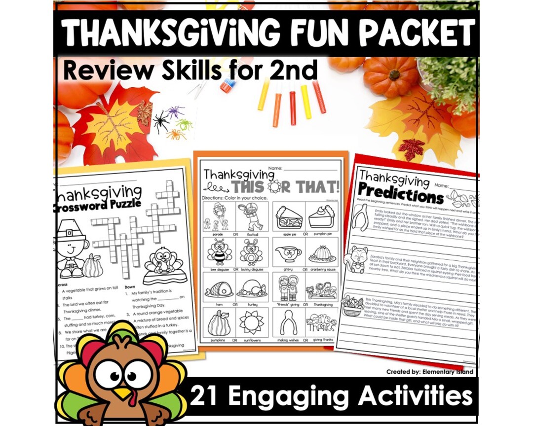 Thanksgiving Themed Math and Literacy Second Grade No Prep Printables ...