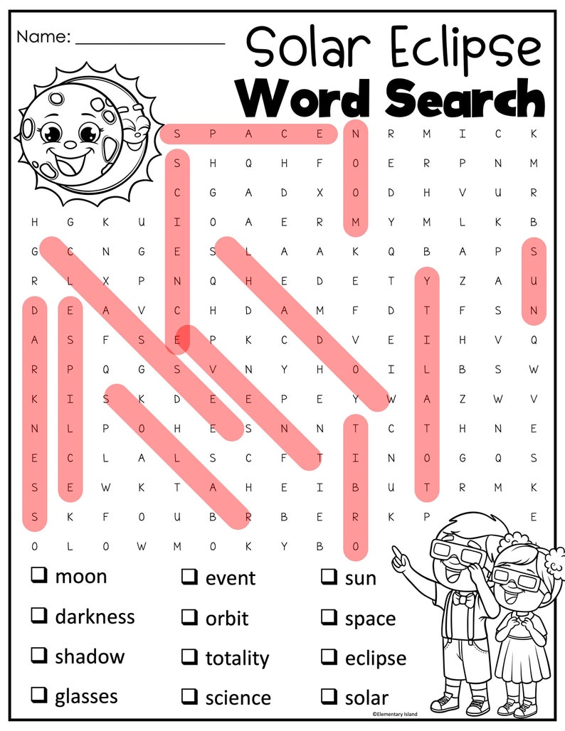 Solar Eclipse 2024 Word Search, Printable Total Solar Eclipse Download ...