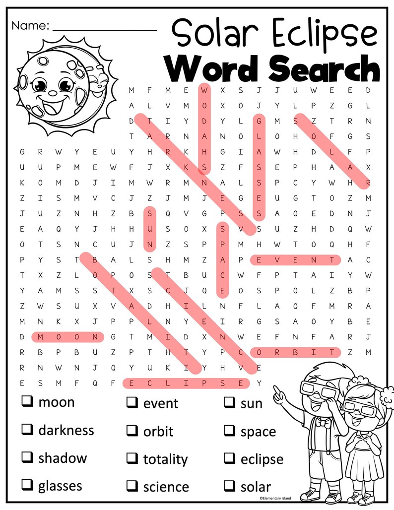 Solar Eclipse 2024 Word Search, Printable Total Solar Eclipse Download ...