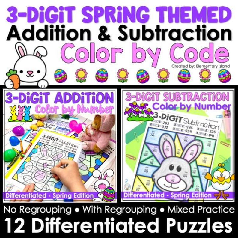 2nd Grade Worksheets, Easter Coloring Page Addition & Subtraction ...