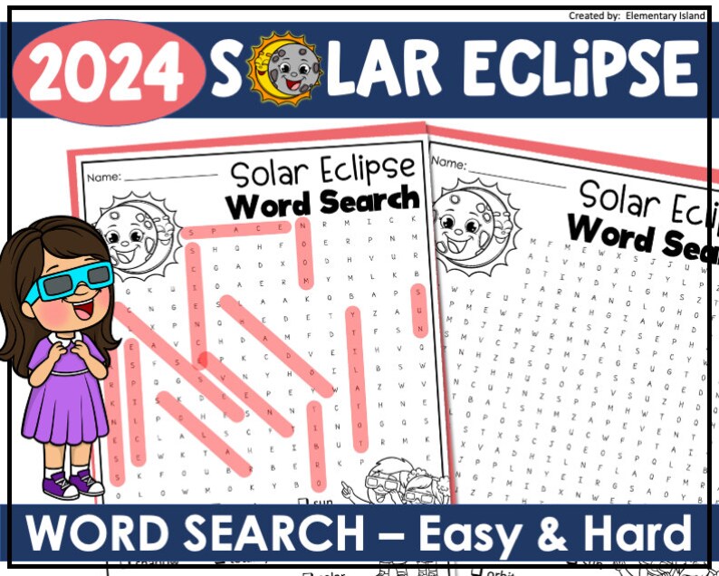 Solar Eclipse 2024 Word Search, Printable Total Solar Eclipse Download ...