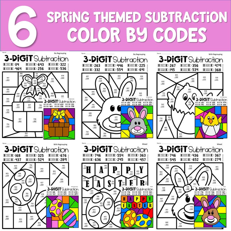 2nd Grade Worksheets, Easter Coloring Page Addition & Subtraction ...