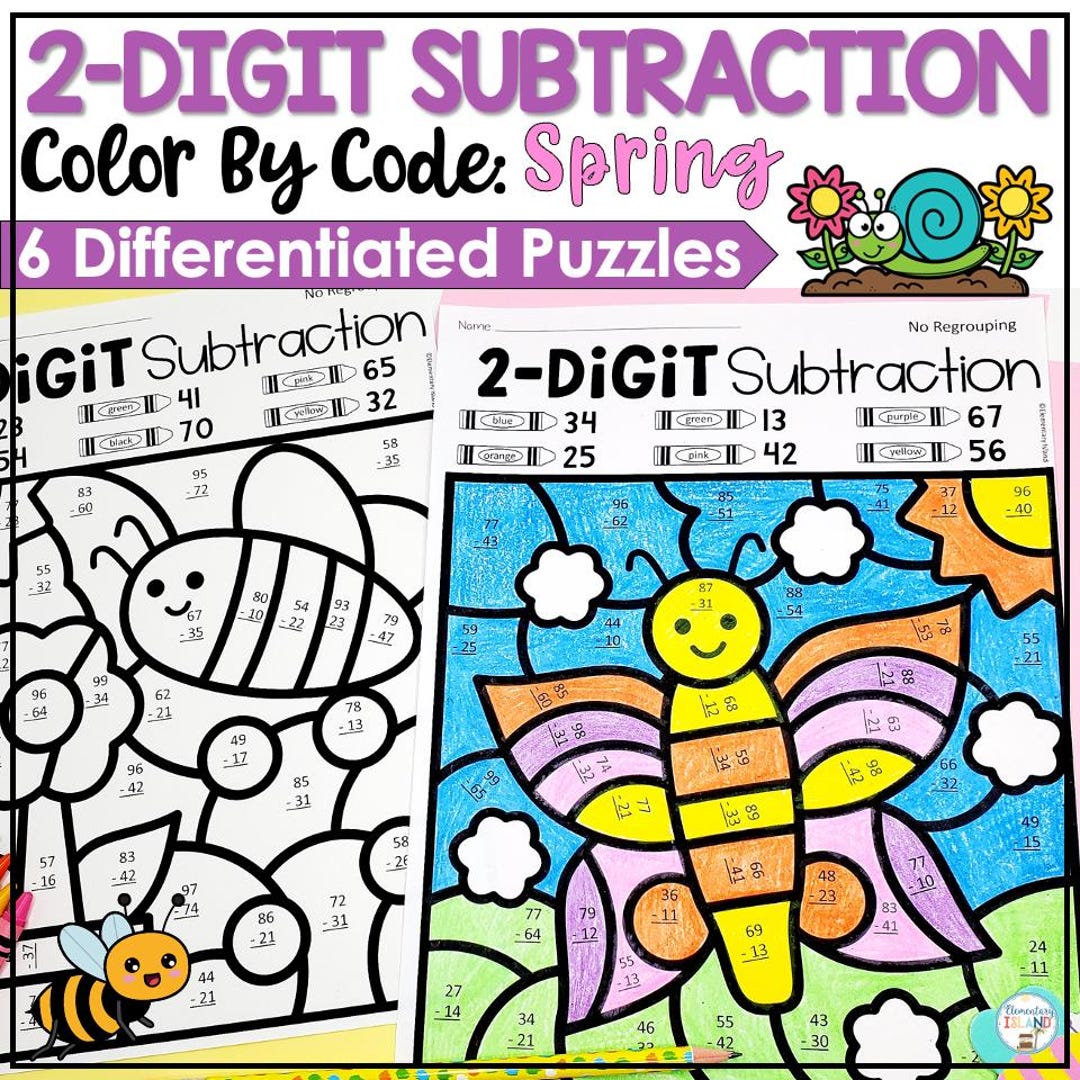 Easter Coloring Page, Subtraction Worksheets Color by Numbers & Color ...
