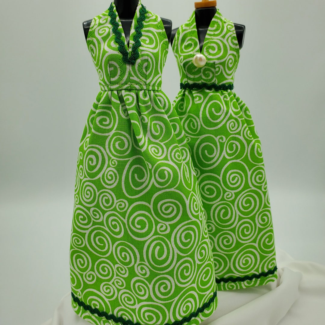Handmade 1970s Mod Doll Dress: Green Swirls, Halter Sundress - Etsy