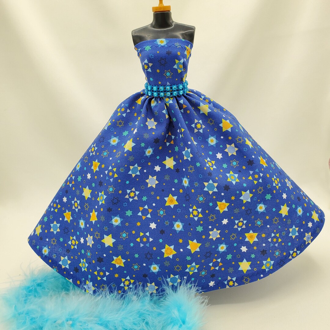 Jewish Doll Ball Gown Dress and Feather Boa, Handmade 11.5 Inch Fashion ...