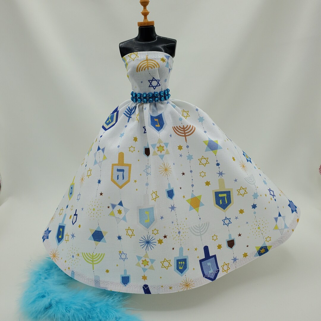 Jewish Doll Dress Ball Gown and Feather Boa, Handmade 11.5 Inch Fashion ...