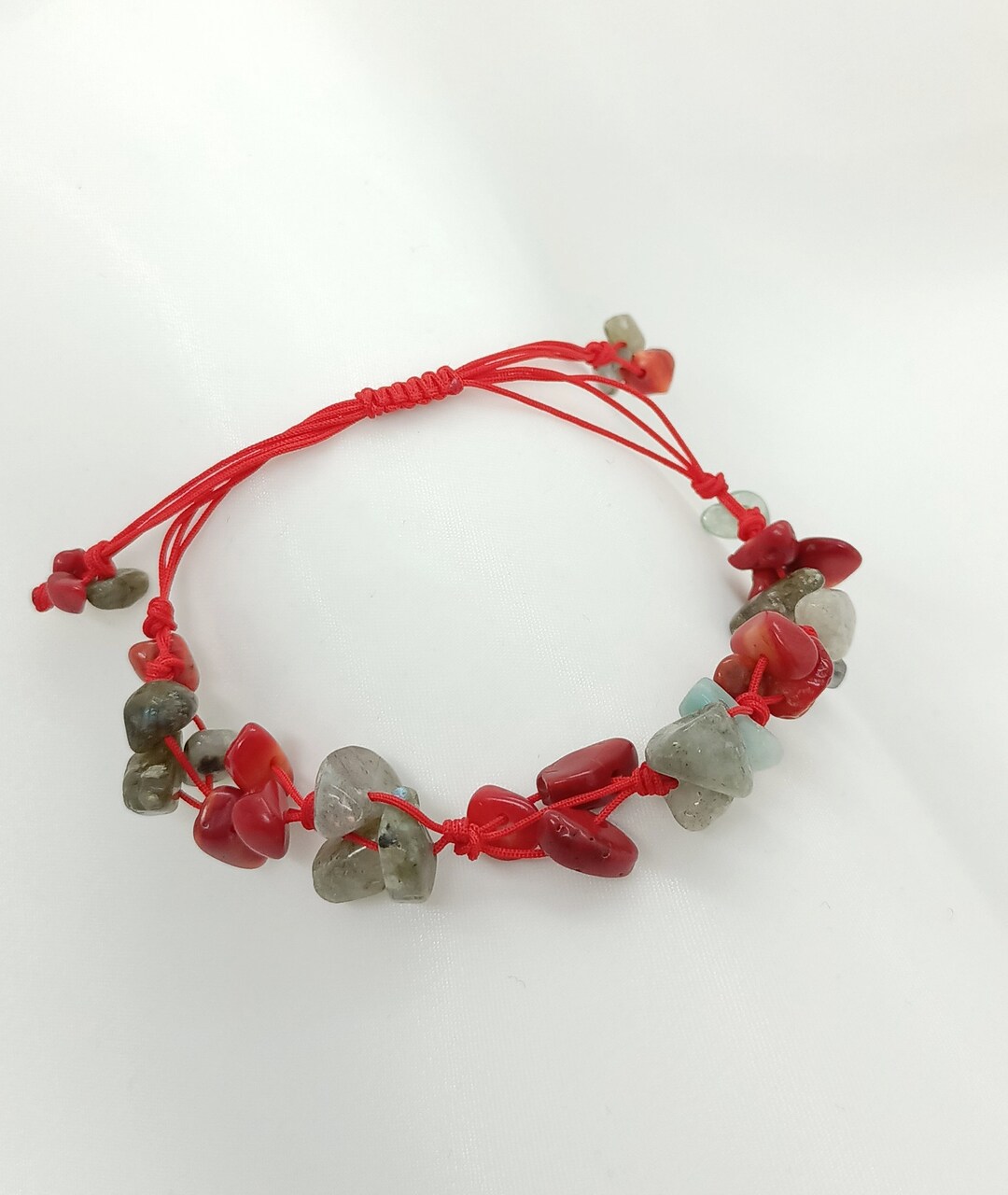 Green Crystal Elastic Cord Bracelet, Red Beaded Bracelet, Protective ...