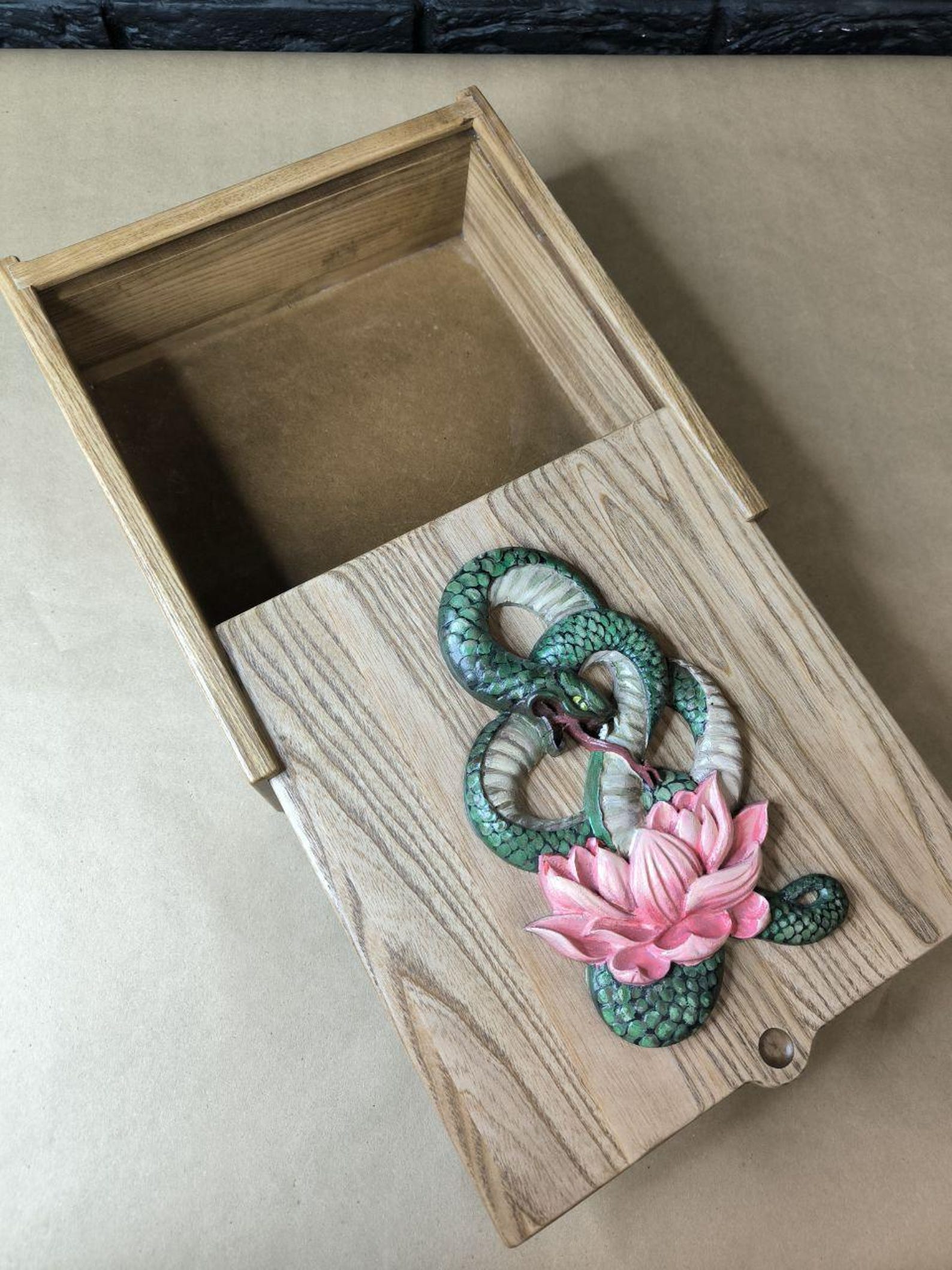 Whimsical Wooden Snake Box Figurine Festive Christmas Surprise Rustic ...