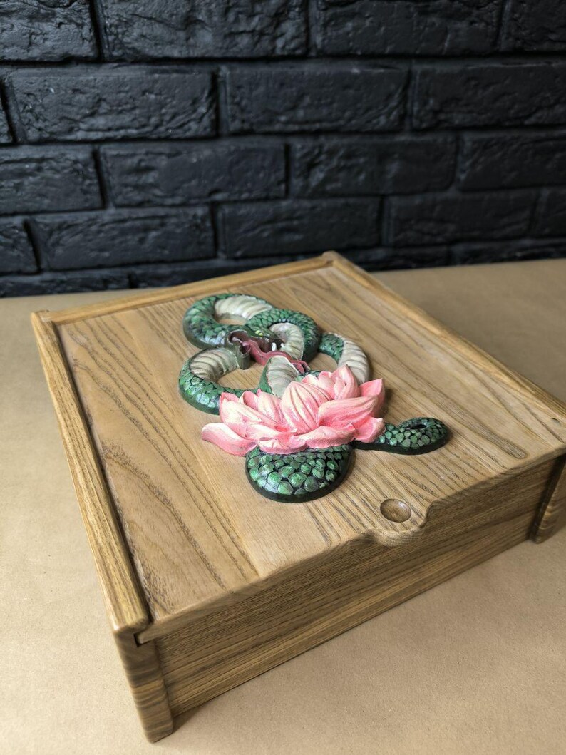 Whimsical Wooden Snake Box Figurine Festive Christmas Surprise Rustic ...