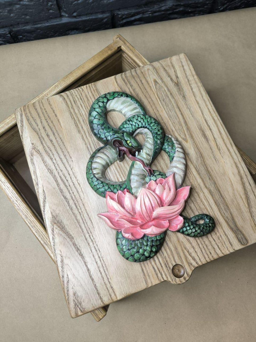 Whimsical Wooden Snake Box Figurine Festive Christmas Surprise Rustic ...
