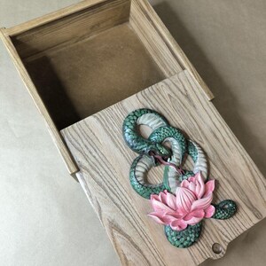 Whimsical Wooden Snake Box Figurine Festive Christmas Surprise Rustic ...