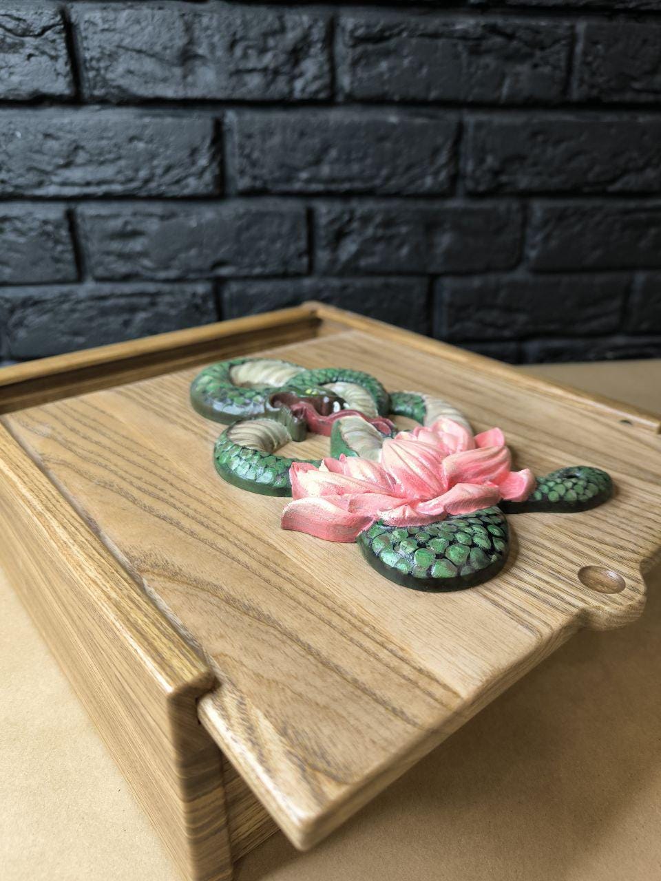 Whimsical Wooden Snake Box Figurine Festive Christmas Surprise Rustic ...
