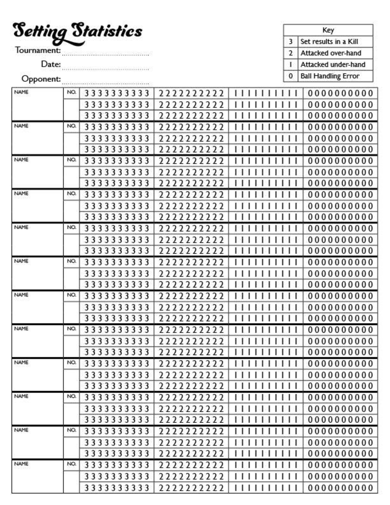 Printable Volleyball Statistics Trackers - Etsy
