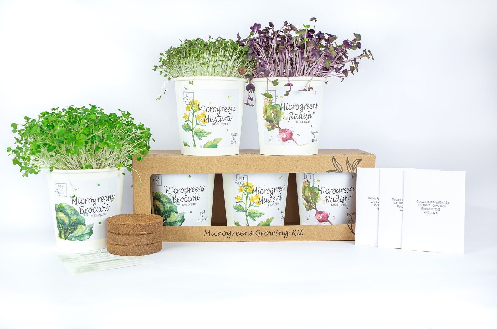 Microgreens Growing Kit Indoor, 3 Reusable Pots, 3 Organic Seed Packs ...