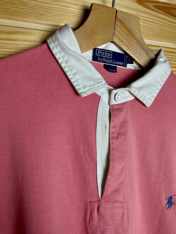 Vintage Polo Ralph Lauren Rugby Shirt - Pink with Whi… - Gem