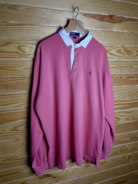 Vintage Polo Ralph Lauren Rugby Shirt - Pink with Whi… - Gem