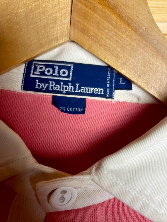 Vintage Polo Ralph Lauren Rugby Shirt - Pink with Whi… - Gem