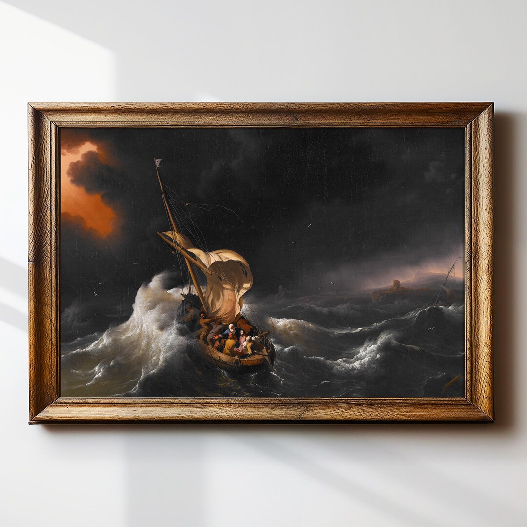 Dark Christian Painting Framed Print | Christ in the Storm Shipwreck ...