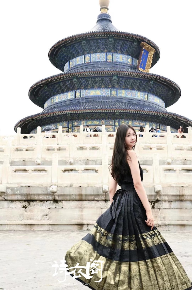 Black & Gold Dragon Mamianqun Hanfu Mamian Skirt – Traditional Chinese ...