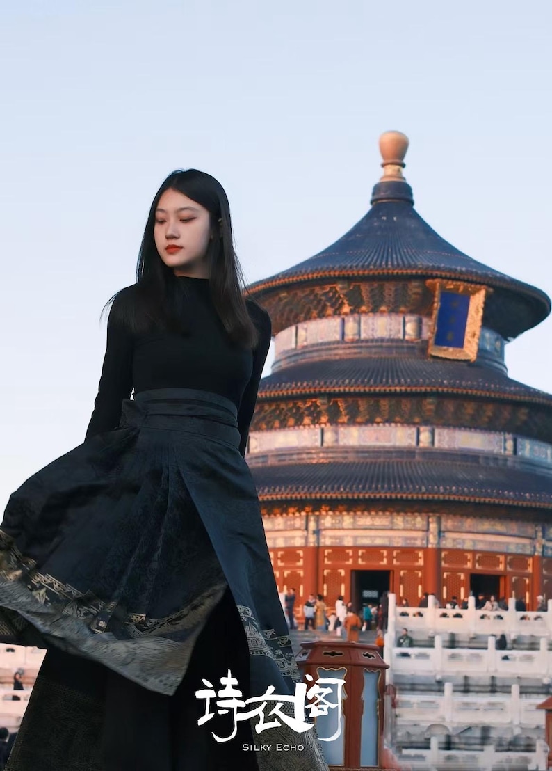 Black & Gold Dragon Mamianqun Hanfu Mamian Skirt – Traditional Chinese ...