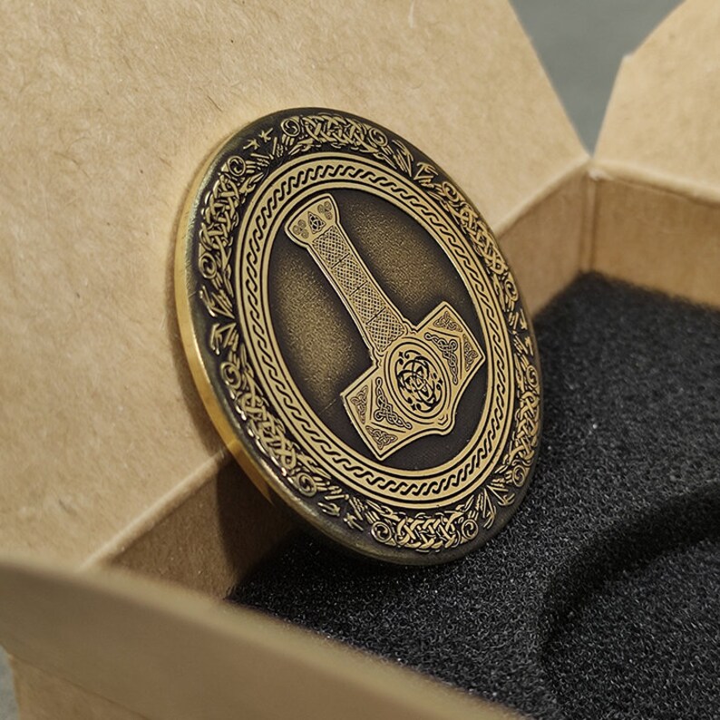 Customized Thor Hammer Coin With Laser Engraved Runes. Brass Souvenir ...