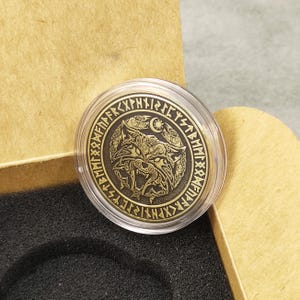 Fenrir Wolf Coin Custom Deep Engraving Brass Souvenir Keychain Pendant ...