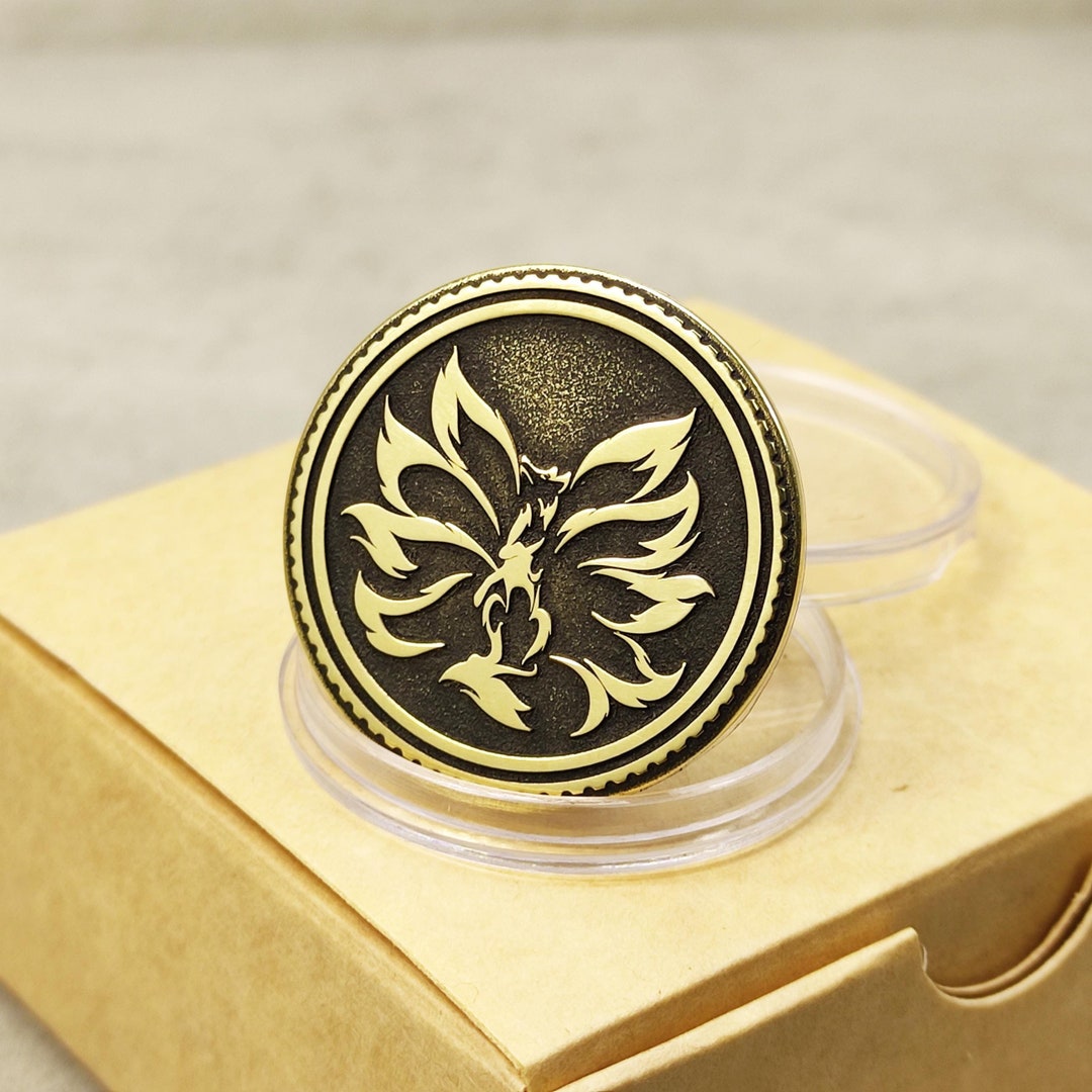 Japanese Folklore Nine-tailed Fox Coin. Custom Wishes & Names. Inari ...