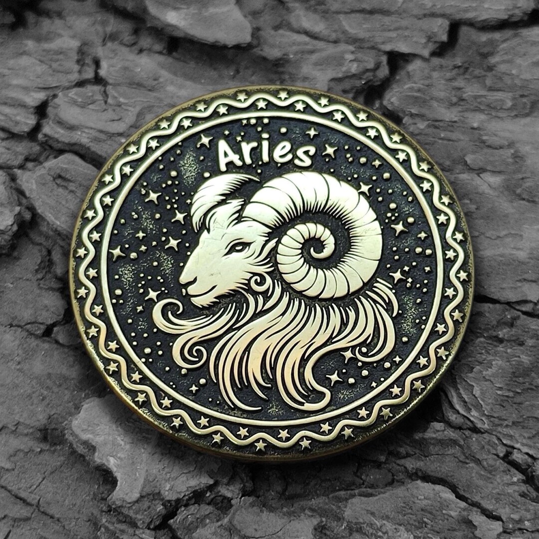 Aries Zodiac Brass Coin. Personalized Astrology Souvenir for Child ...