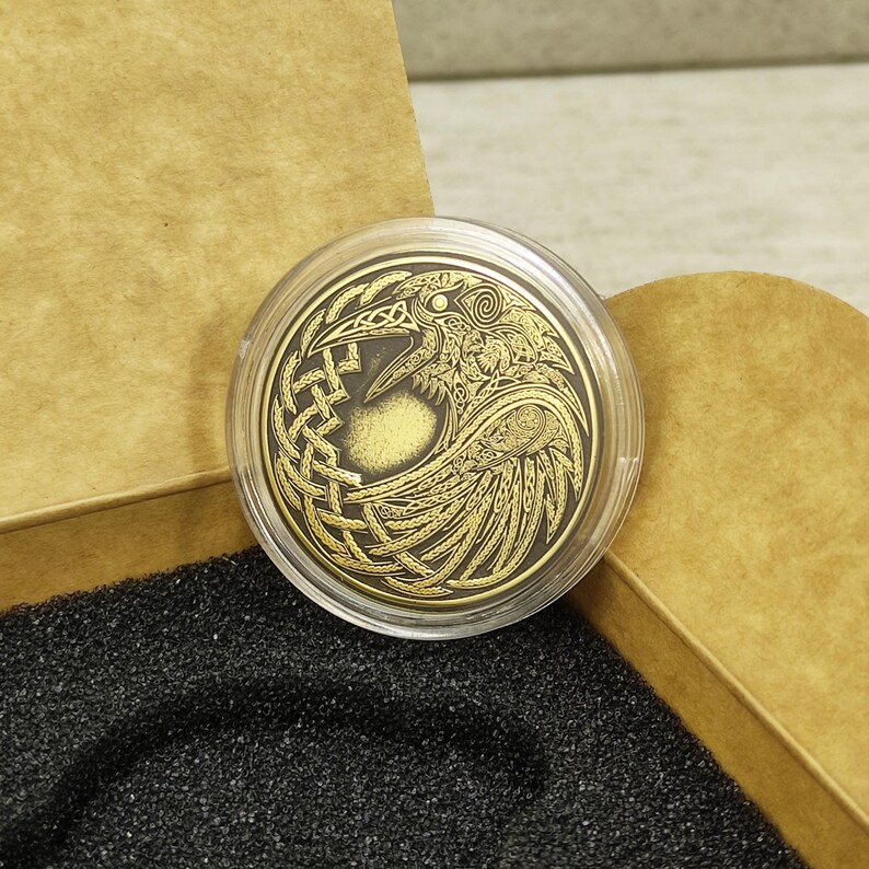 Odin's Raven Brass Coin Huginn Muninn Brass Custom Engraving ...