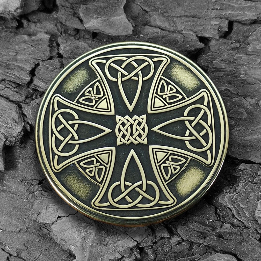 Personalized Brass Coin Keychain Amulet With Celtic Cross - Deep Laser ...