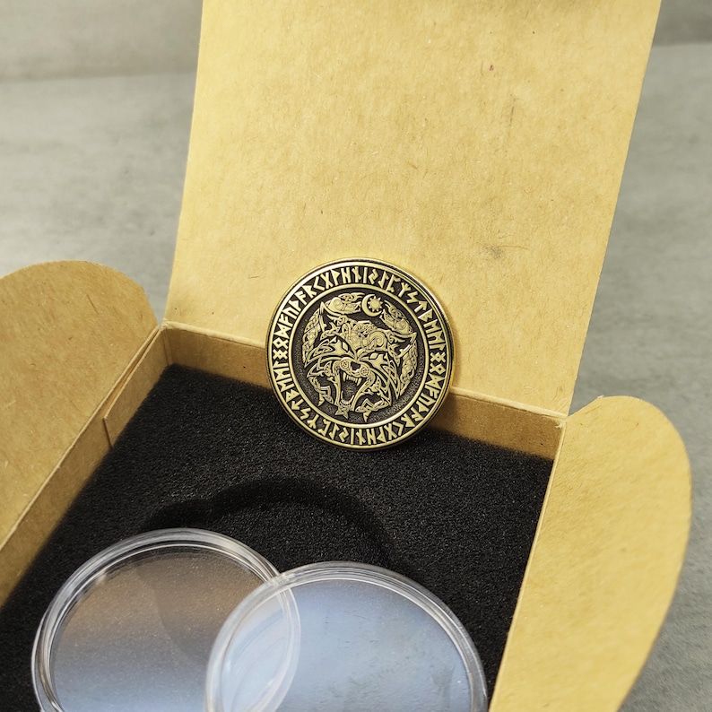 Fenrir Wolf Coin Custom Deep Engraving Brass Souvenir Keychain Pendant ...
