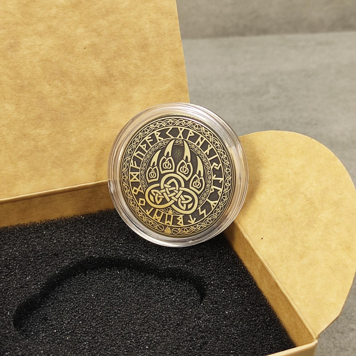 Personalized Engraved Bear Paw Coin - Custom Brass Souvenir With Runes ...