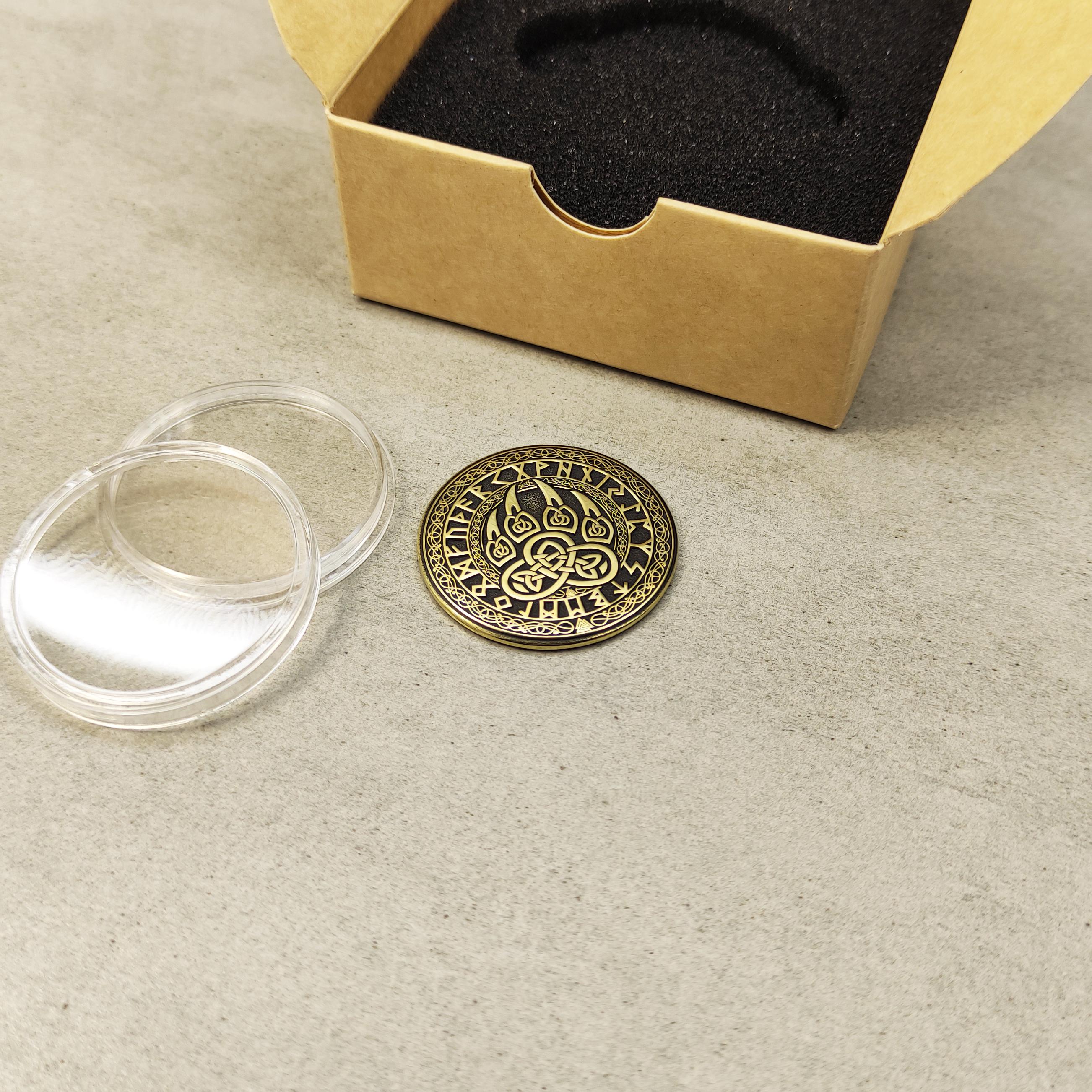 Personalized Engraved Bear Paw Coin - Custom Brass Souvenir With Runes ...