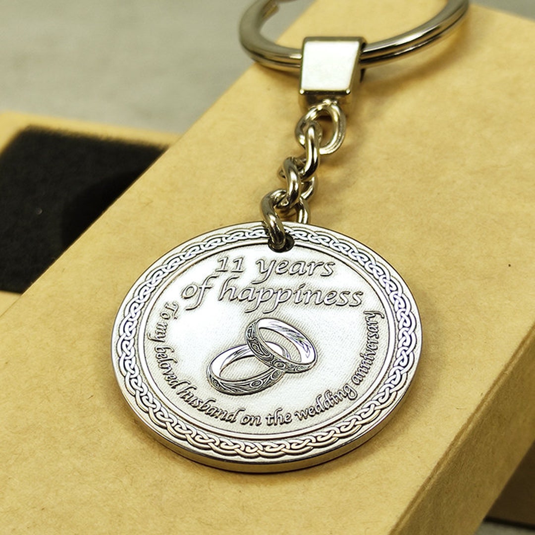 11th Steel Wedding Anniversary Keychain for Husband Personalized ...