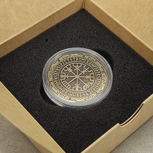 Runic Compass Vegvisir Brass Coin - Unique Scandinavian Souvenir With ...