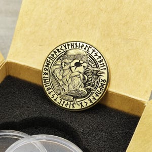 Odin God Coin With Huginn and Muninn Ravens. Norse Runes. Customizable ...