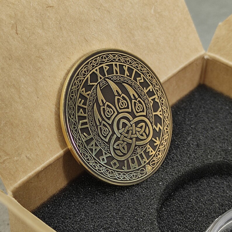 Personalized Engraved Bear Paw Coin Custom Brass Souvenir With Runes - Etsy