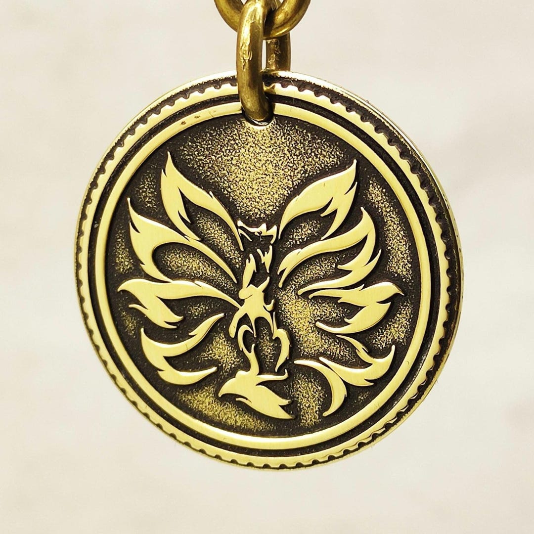 Kitsune Nine-tailed Zenko Yako Keychain. Brass Fox Charm. Mythical ...