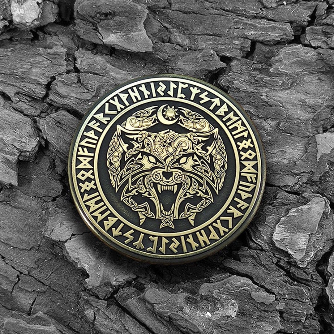 Fenrir Wolf Coin With Custom Engraving. Brass Souvenir With Deep Laser ...