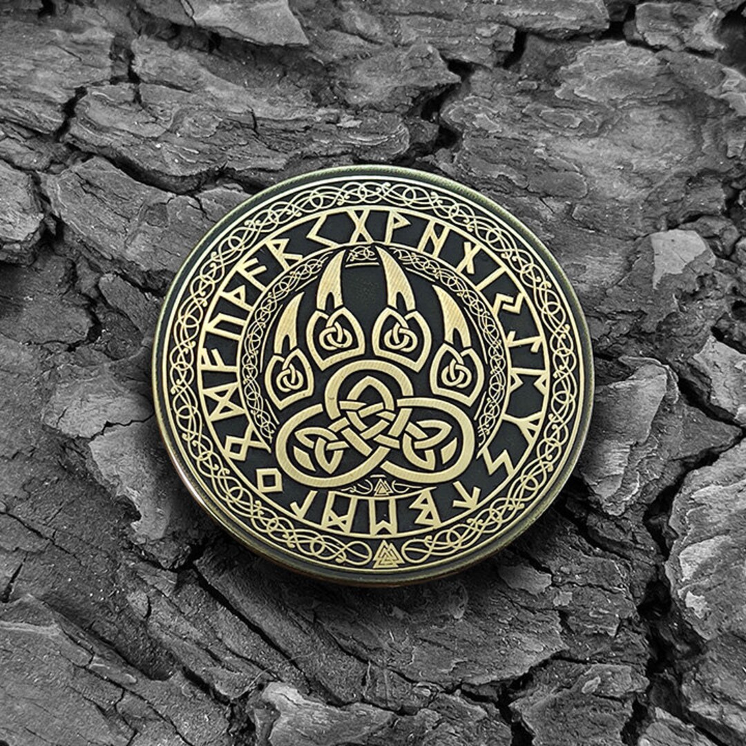 Personalized Engraved Bear Paw Coin Custom Brass Souvenir With Runes - Etsy