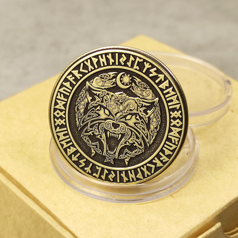 Fenrir Wolf Coin Custom Deep Engraving Brass Souvenir Keychain Pendant ...