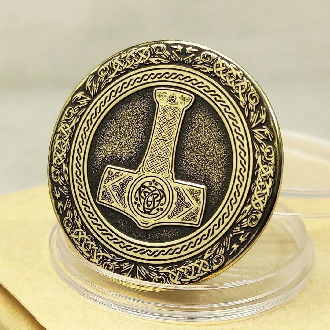 Customized Thor Hammer Coin With Laser Engraved Runes. Brass Souvenir ...