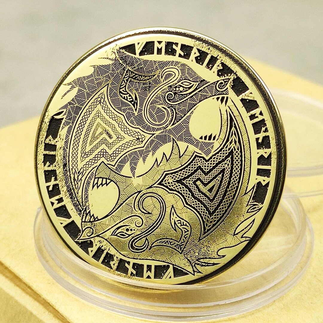 Brass Wolf Coin With Fenrir Engraving, Personalized Coin Featuring ...