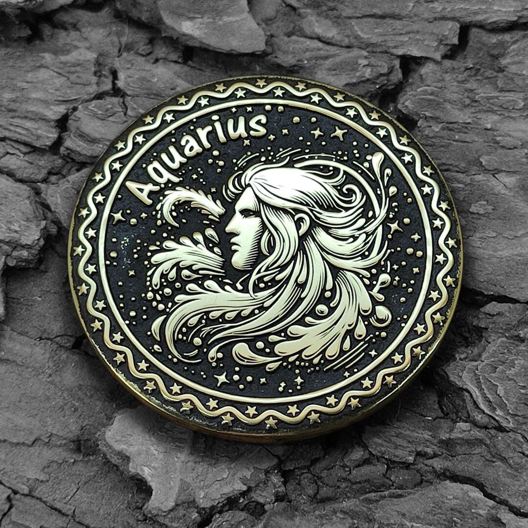 Aquarius Zodiac Coin Keychain Pendant Medallion Amulet Gift Boyfriend ...