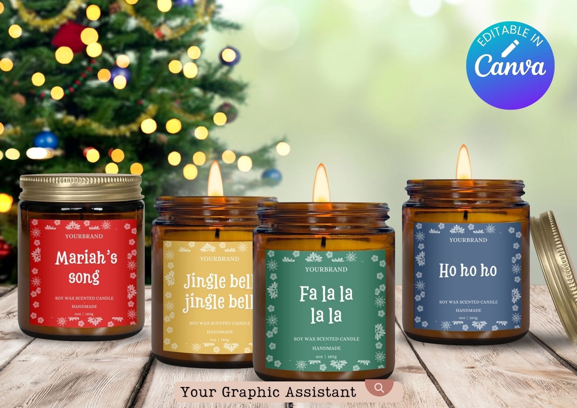 Christmas Candle Label Template DIY Square, Christmas Songs Label ...