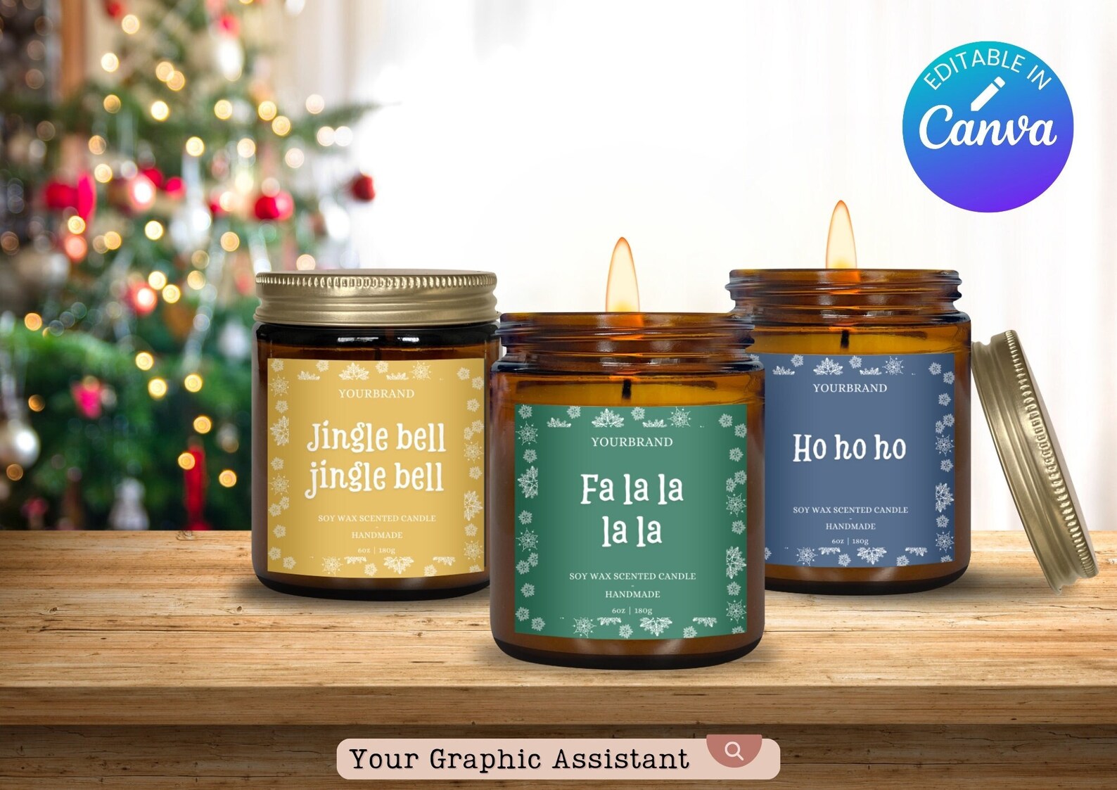 Christmas Candle Label Template DIY Square, Christmas Songs Label ...